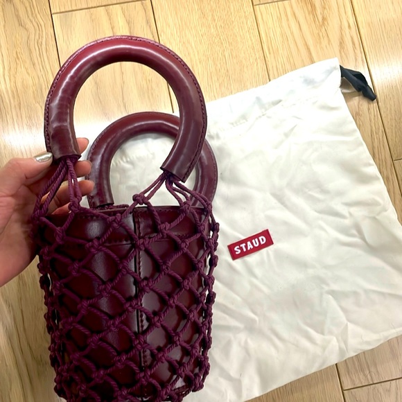 STAUD | Bags | Staud Burgundy Macrame Bucket Bag | Poshmark